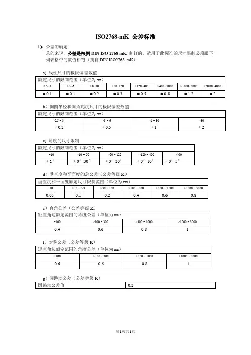 ISO 2768-MK(公差表) - 文档之家