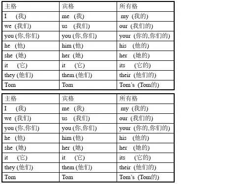 (完整版)英语主格宾格所有格列表一览表 - 文档之家